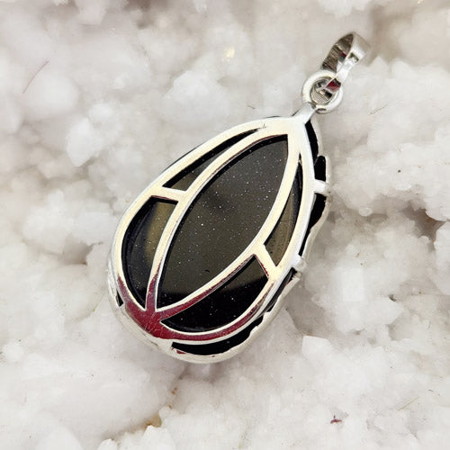 Blue Sandstone in Peacock Setting Pendant (man made. silver metal ...