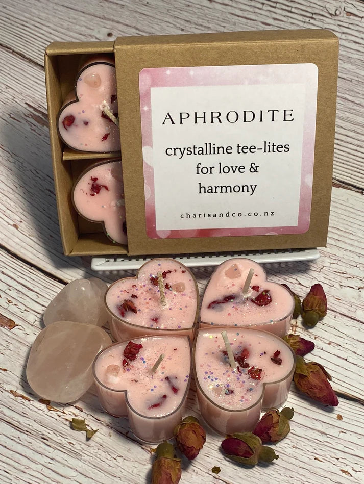 Aphrodite Crystalline Tee-lite Candles (set of 4. handcrafted in Aotea ...