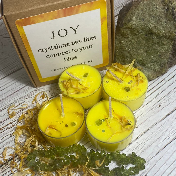 JOY Crystalline Tee-lite Candles (set of 4. handcrafted in Aotearoa NZ ...