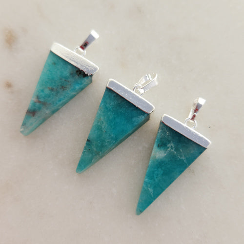 Amazonite Triangular Pendant (assorted. silver metal) – Inspire Me Online