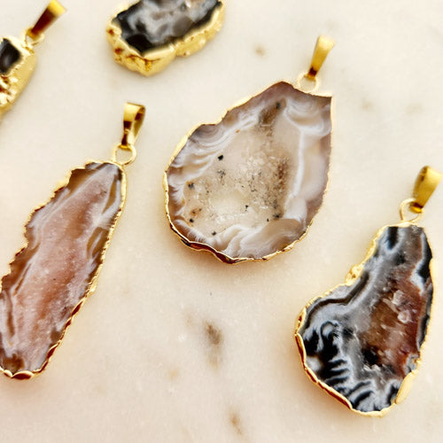 Agate Slice Pendant (gold look edging. assorted) – Inspire Me Online